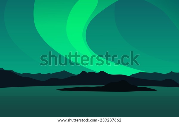 Northern Lights Vector Landscape Illustration Stock Vector (Royalty ...
