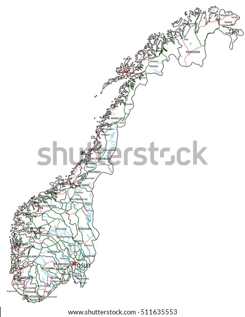 Norway Road Highway Map Vector Illustration: vector de stock (libre de ...