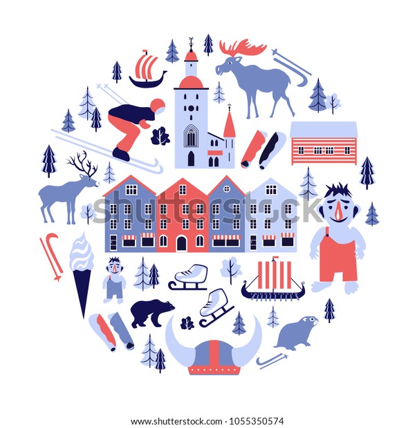 「Norwegian Round Frame Cartoon Vector Winter」のベクター画像素材（ロイヤリティフリー ...
