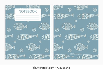 Notebook Cover Outline Fish Pattern Stock Vector (Royalty Free) 713965543