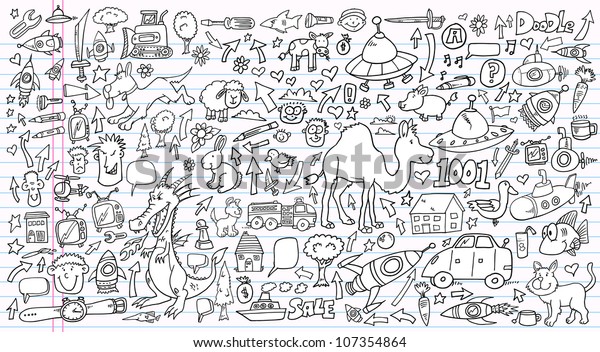 Notebook Doodle Clip Art Design Elements Stock Vector (Royalty Free ...