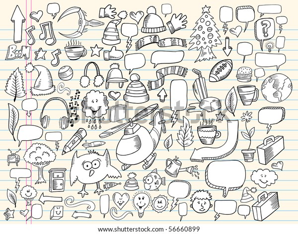 Notebook Doodle Clip Art Design Elements: เวกเตอร์สต็อก (ปลอดค่า ...