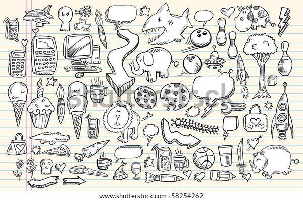 Notebook Doodle Clip Art Design Elements Stock Vector (Royalty Free ...