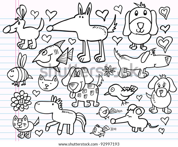 Notebook Doodle Sketch Animal Vector Illustration Stock Vector (Royalty ...
