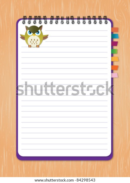 Notebook Owl Reminder On Wood Background Stock Vector (Royalty Free ...