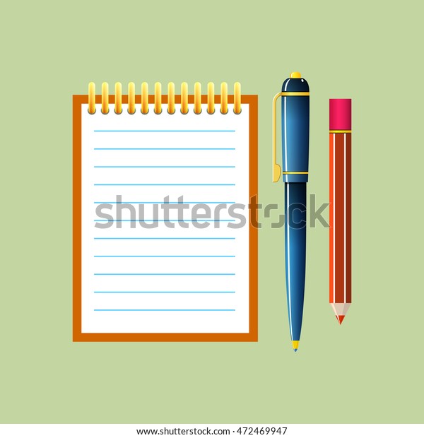 Notebook Pen Pencil Jotter Isolated On Stock Vector (Royalty Free ...