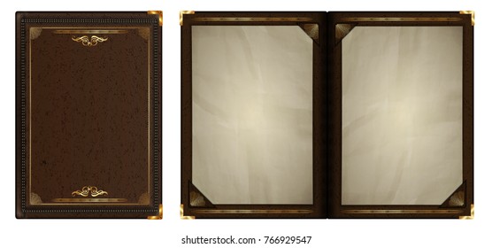 Notepad Gold Border Brown Leather Isolated Stock Vector (Royalty Free ...