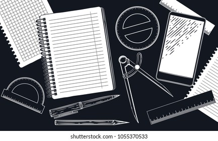 Notepad Pen Rulers Protractor Pencil Set Stock Vector (Royalty Free ...