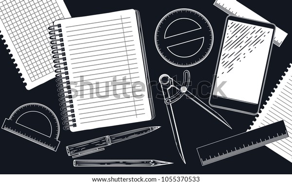Notepad Pen Rulers Protractor Pencil Set Stock Vector (Royalty Free ...