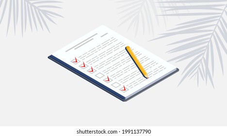 Notepad Questionnaire Checklist Pencil On Beach Stock Vector (Royalty ...