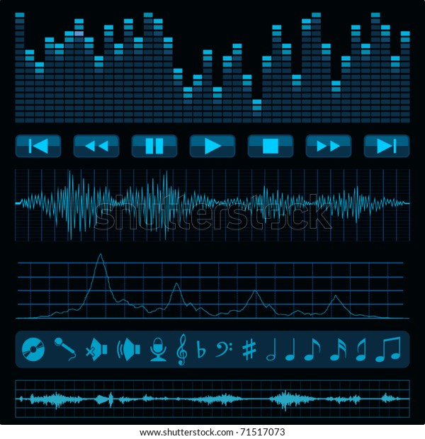 Notes Buttons Sound Waves Music Background Stock Vector (Royalty Free ...