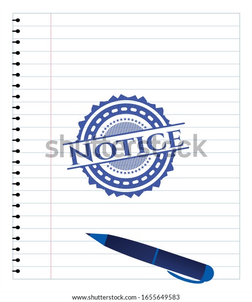 Notice Emblem Draw Pen Effect Blue Stock Vector (Royalty Free ...