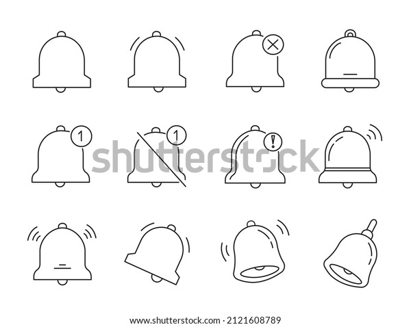 Notification Bell Outline Icon Set On Stock Vector (Royalty Free ...