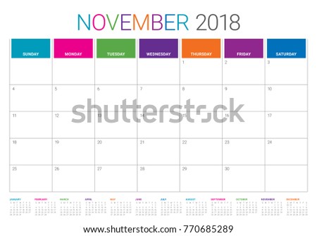 November 2018 Planner Calendar Vector Illustration Stock Vector ...