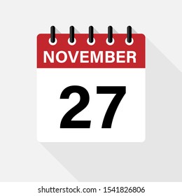 November 27 Calendar Vector Icon Stock Vector (Royalty Free) 1541826806 ...