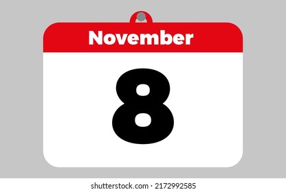 November 8 White Red Calendar Stock Vector (Royalty Free) 2172992585 ...