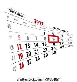 November 9 Highlighted On 2017 Calendar Stock Vector (Royalty Free ...