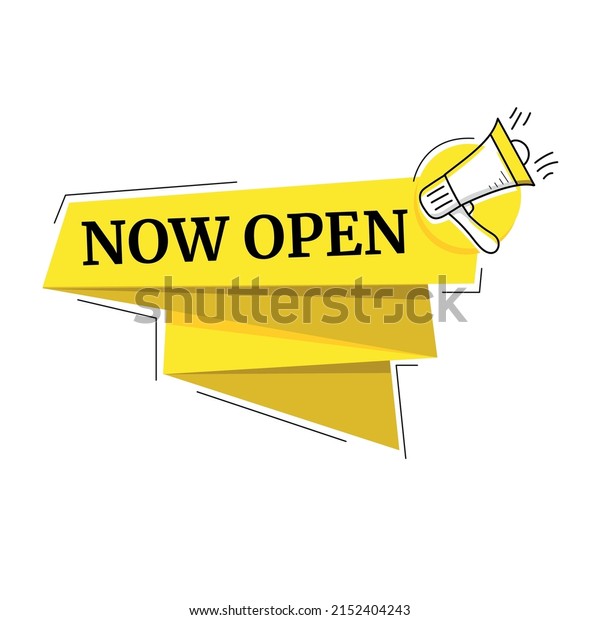 Now Open Badge Banner Vector Label: เวกเตอร์สต็อก (ปลอดค่าลิขสิทธิ์ ...