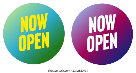 Now Open Gradient Color Label Design Stock Vector (Royalty Free ...