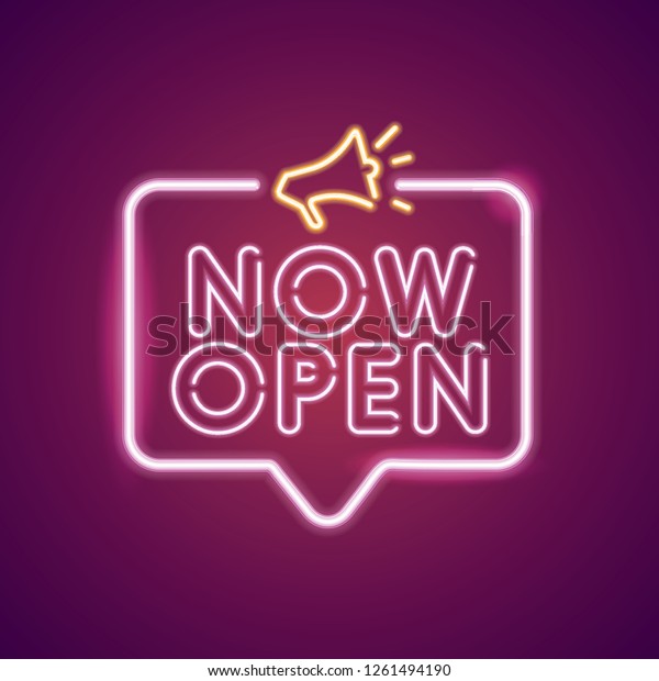 Now Open Neon Light Announcement Poster Stock Vector (Royalty Free ...