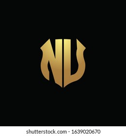 Nu Logo Monogram Gold Colors Shield Stock Vector (Royalty Free) 1639020670
