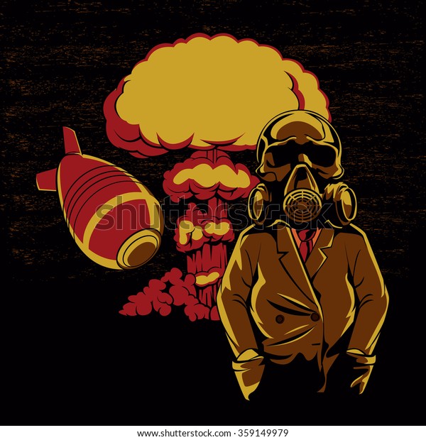 Nuclear Explosion Skull Gas Mask Illustrationhydrogen Stock Vector ...