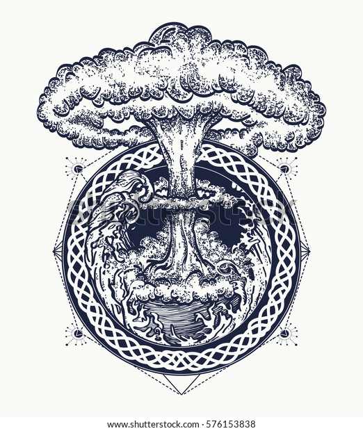 Nuclear Explosion Tattoo Art Symbol Destruction: immagine vettoriale ...
