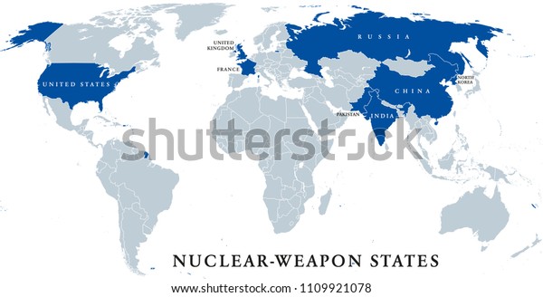 Nuclear-weapon states, political map. Eight sovereign states that have ...