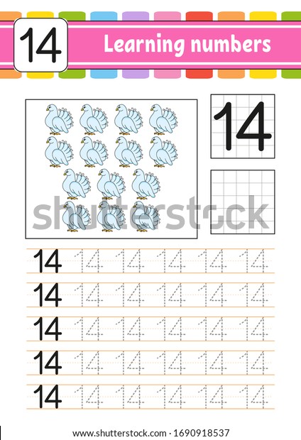 Number 14 Trace Write Handwriting Practice Stock Vector (Royalty Free ...