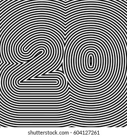 Number 20 Typography Contour Black White: vector de stock (libre de ...