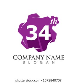 Number 34 Anniversary Logo Template Design Stock Vector (Royalty Free ...
