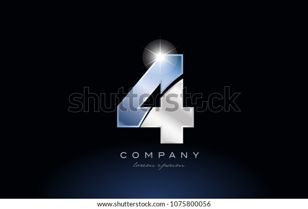 Number 4 Logo Design Metal Blue Stock Vector (Royalty Free) 1075800056