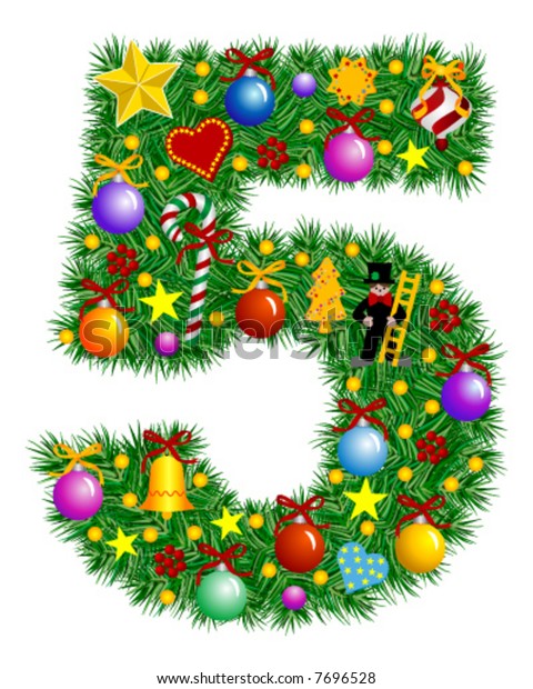 Number 5 Christmas Tree Decoration Part Stock Vector (Royalty Free ...