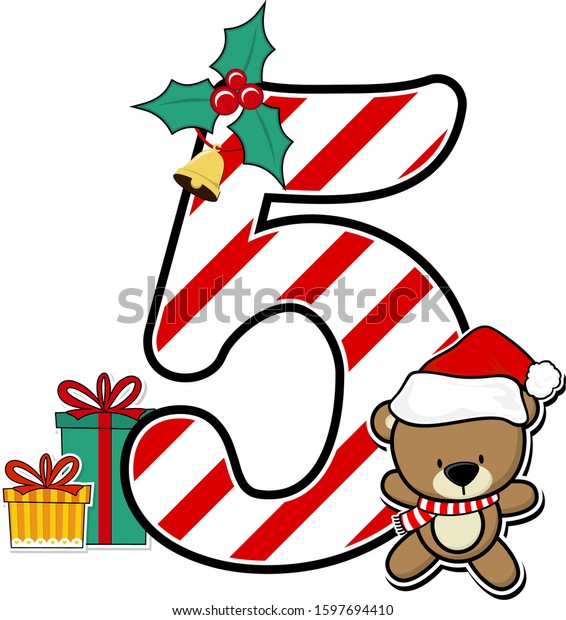 Number 5 Cute Teddy Bear Christmas: vector de stock (libre de regalías ...