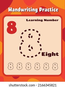 Number 8 Handwriting Trace Practice Worksheet Stock Vector (Royalty ...