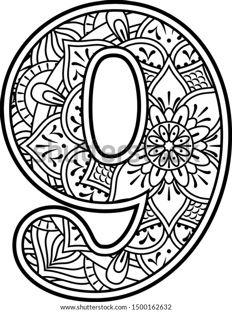 Number 9 Black White Doodle Ornaments Stock Vector (Royalty Free ...