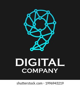Number 9 Digital Logo Template Illustration Stock Vector (Royalty Free ...