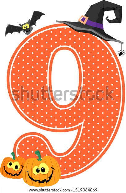 Number 9 Smiling Pumpkins Halloween Design: vector de stock (libre de ...