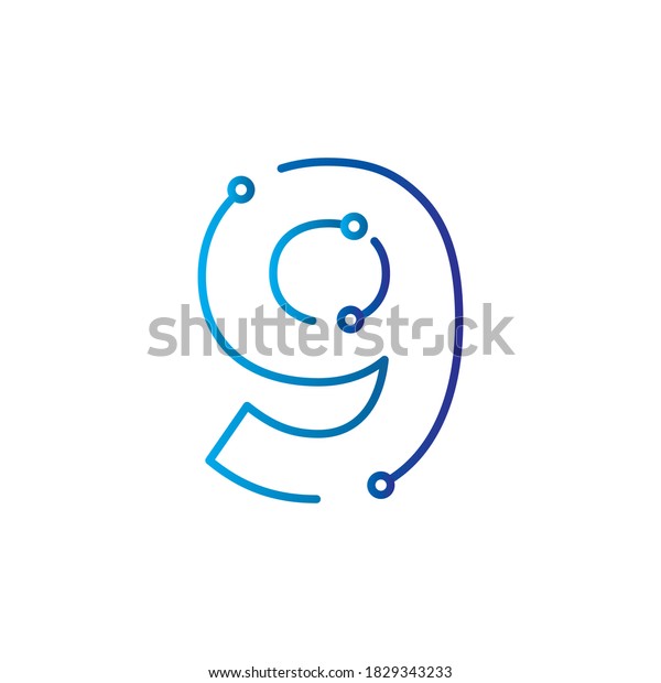 Number 9 Tech Line Logo Symbol Stock Vector (Royalty Free) 1829343233 ...