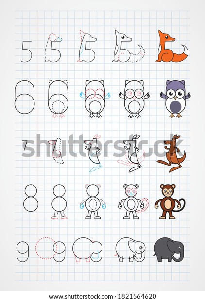 Number Animal Drawing Vector Children Illustration Stock Vector ...