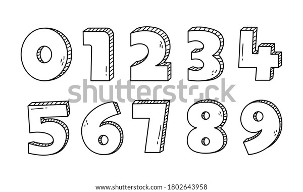Number Doodles Black White Set Zero Stock Vector (Royalty Free ...