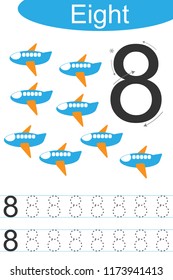 Number Eight Handwriting Tracing Practice Sheet Stock Vector (Royalty ...