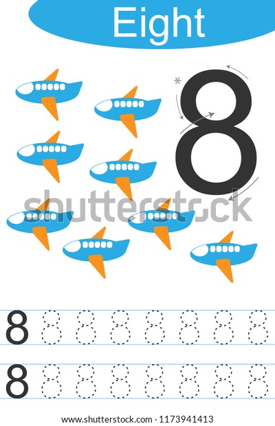 Number Eight Handwriting Tracing Practice Sheet Stock Vector (Royalty ...