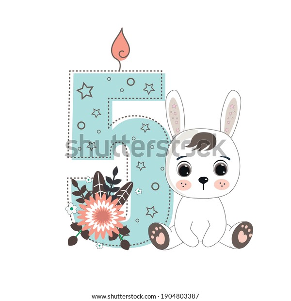 Number Five Cute Cartoon Rabbit Perfect Stock Vector (Royalty Free ...