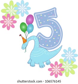 Number Five Dinosaur Flowers Stock Vector (Royalty Free) 106576145 ...