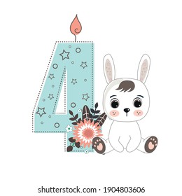 Number Four Cute Cartoon Rabbit Perfect Stock Vector (Royalty Free ...