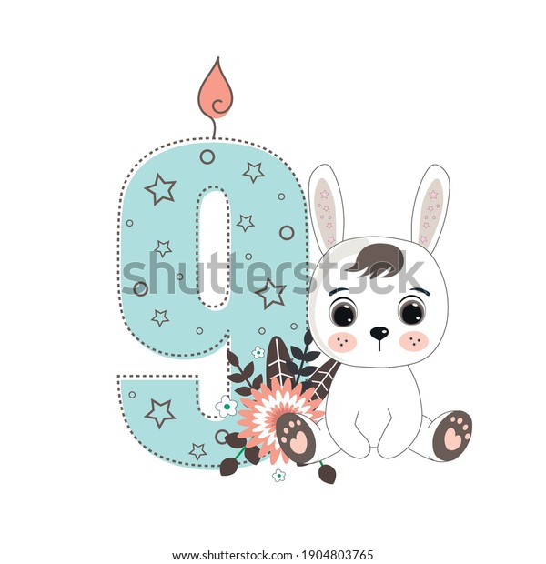 Number Nine Cute Cartoon Rabbit Perfect Stock Vector (Royalty Free ...