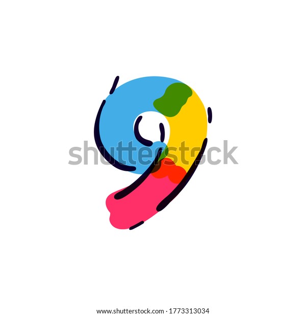Number Nine Logo Handwritten Multicolor Felttip Stock Vector (Royalty ...