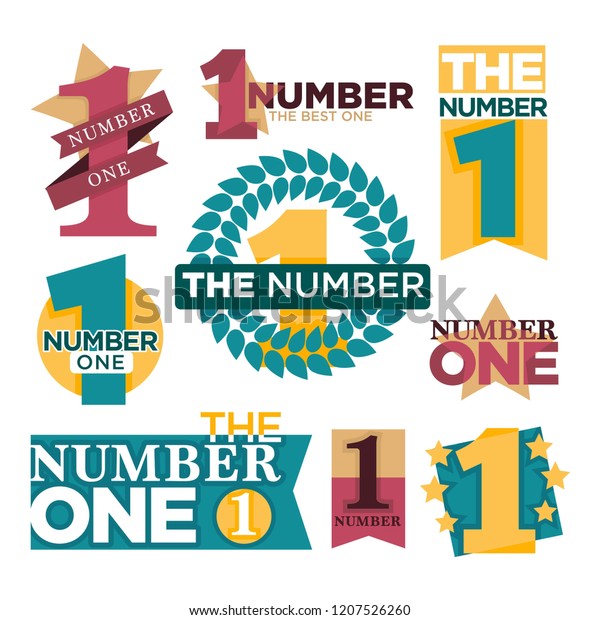Number One Emblems Set Stars Ribbons Stock Vector (Royalty Free ...