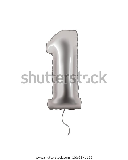 Number One Silver Foil Balloon Realistic Stock Vector (Royalty Free ...